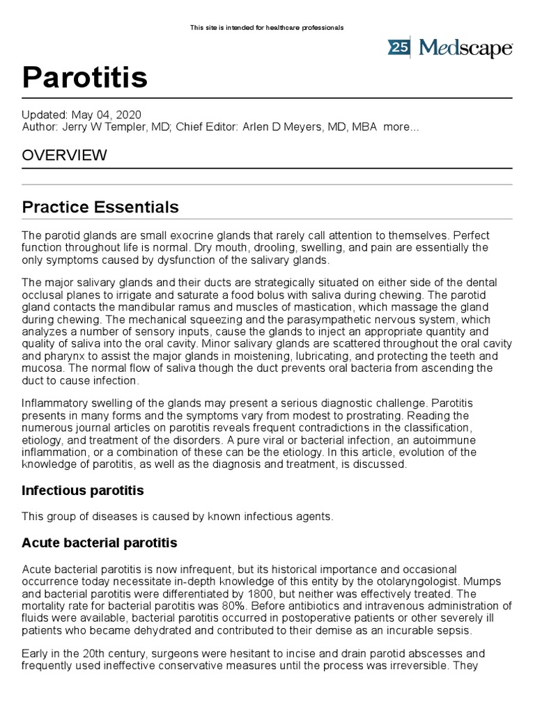 1.parotitis Practice Essentials, Pathophysiology, Epidemiology | PDF ...