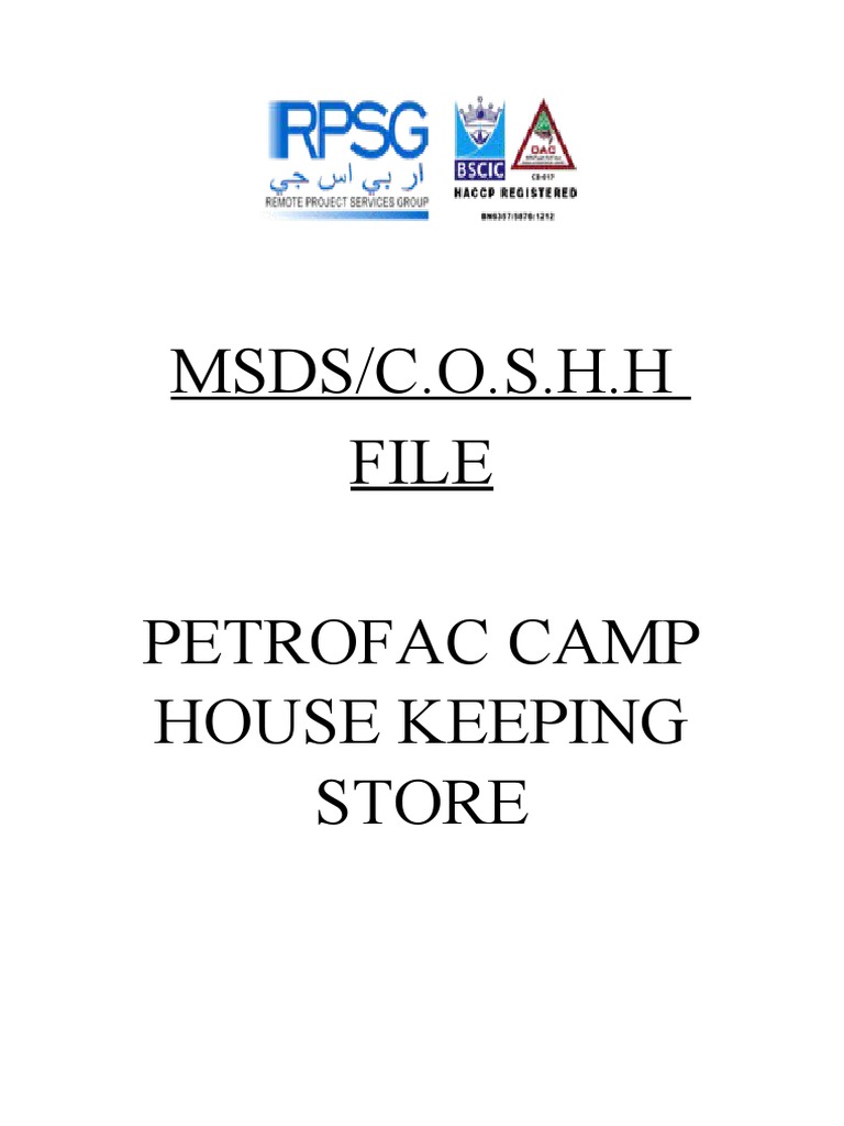MSDS/COSHH Petrofac Camp Guide | PDF