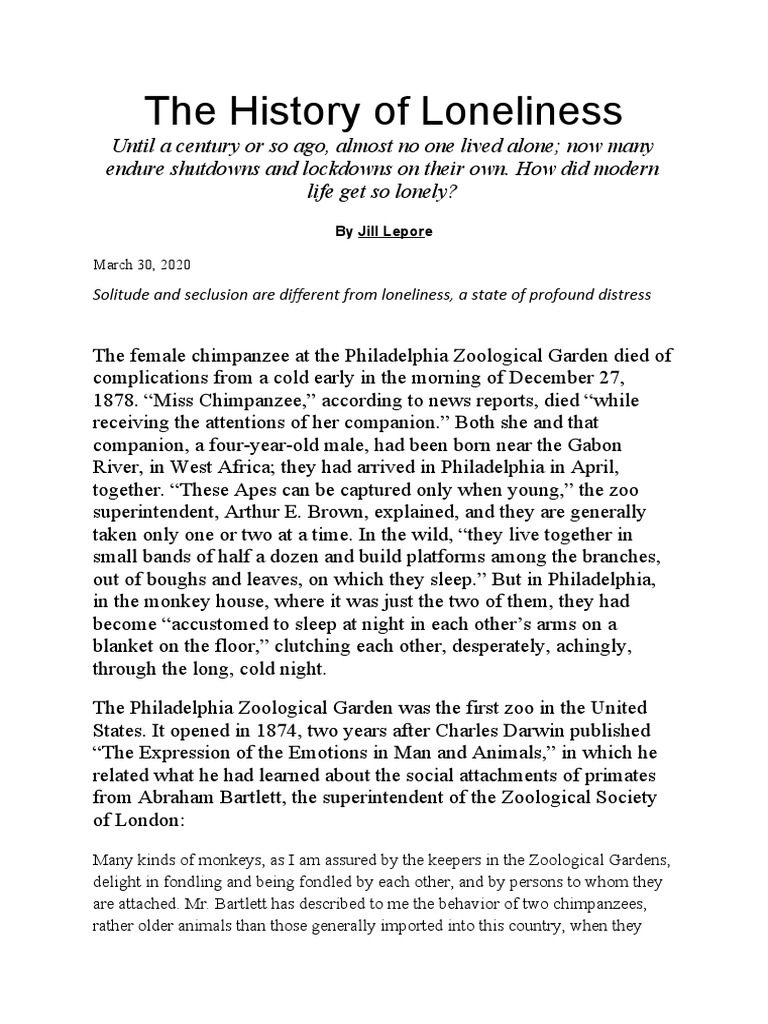 The New Yorker - The History of Loneliness | PDF | Loneliness ...