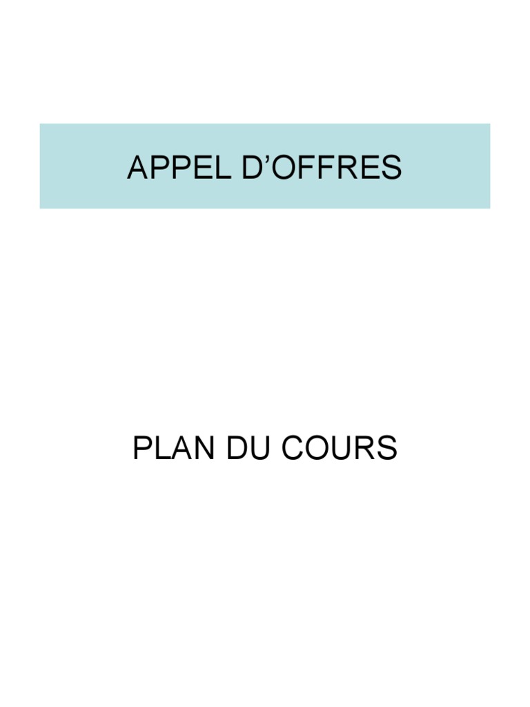 Cours Appel D'offres | PDF | Appel d'offres | Entrepreneur principal