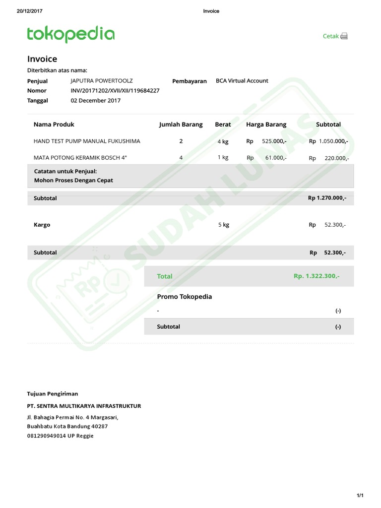Invoice Pembelian Alat Powertool 2017 | PDF