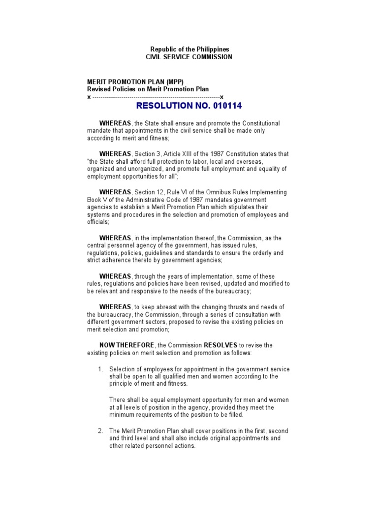 Merit Promotion Plan Revised Policies | PDF | Employment | Civil Service