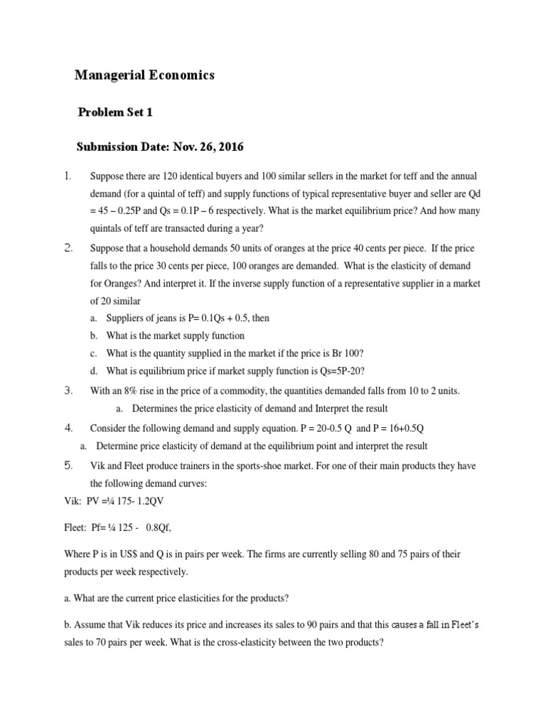 Managerial Economics: Problem Set 1 | PDF