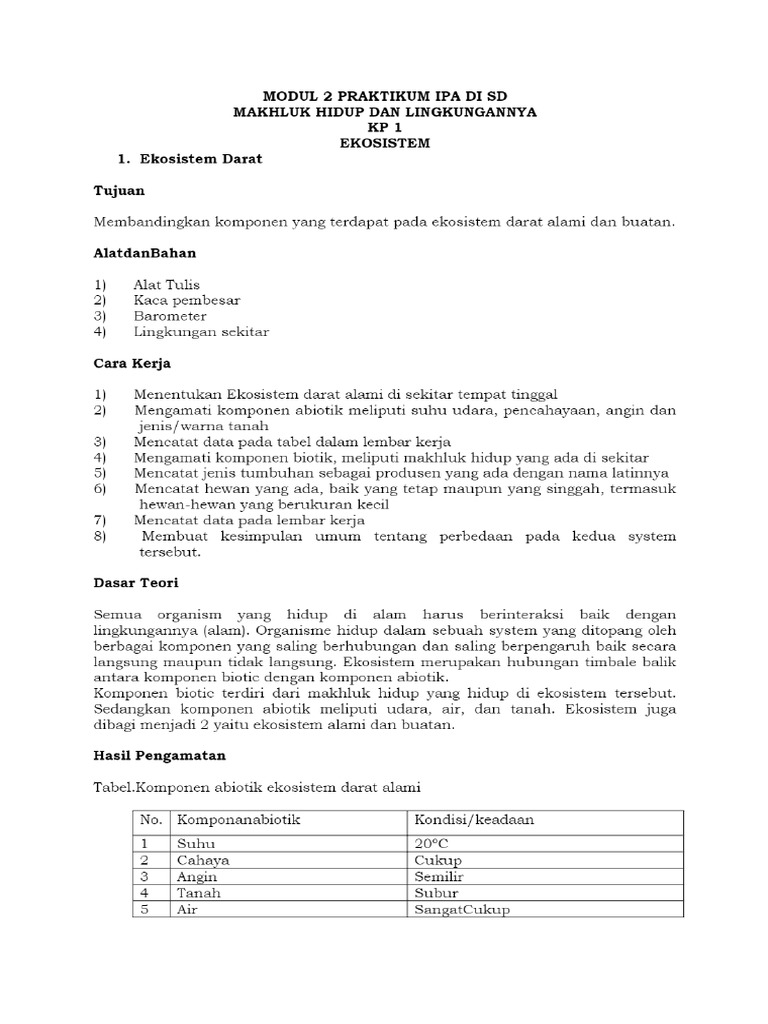 Modul 2 Praktikum Ipa Di SD Ekosistem Alami Dan Buatan | PDF Modul 2 Praktikum Ipa Di SD Ekosistem Alami Dan Buatan | PDF