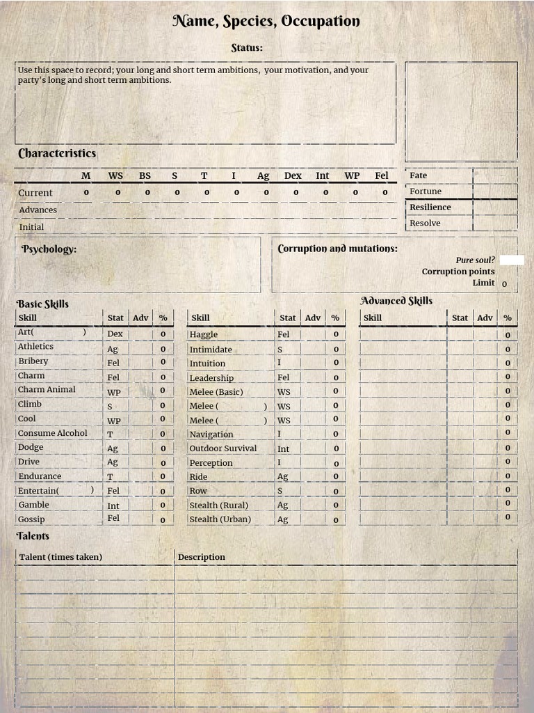Warhammer Character Sheet | PDF | Leisure | Sports