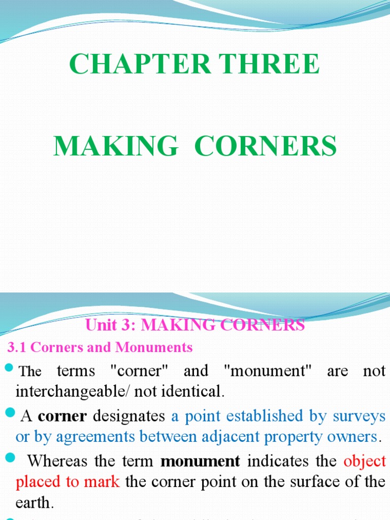 Understanding Corners and Monuments in Surveying | PDF | Surveying | Trees