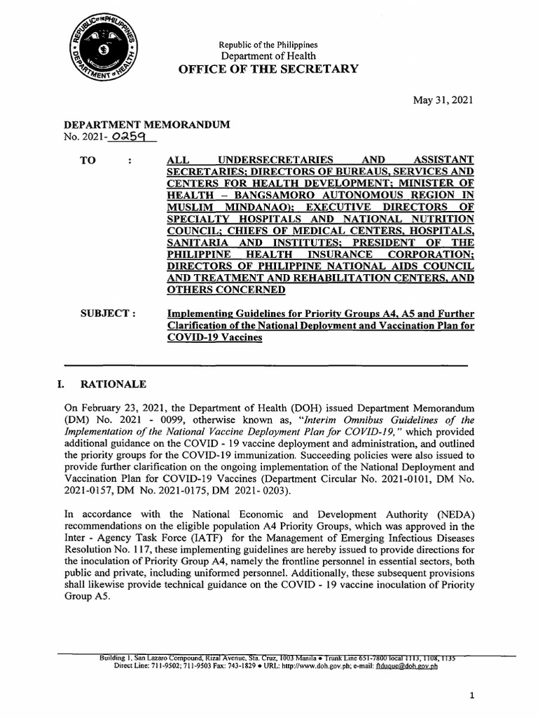 Department Memorandum 2021-0259 A4 | PDF | Health Care | Medical ...