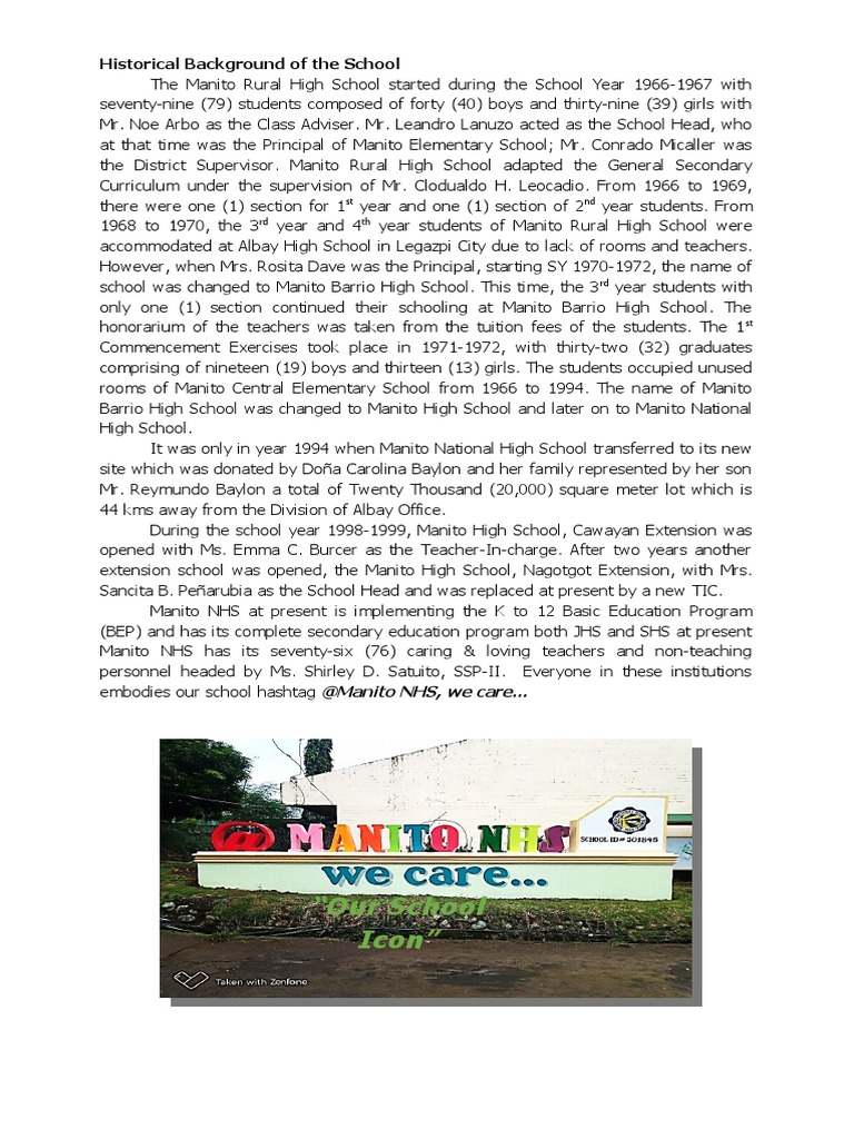History of Manito National High School | PDF | Human Nature | Behavior ...