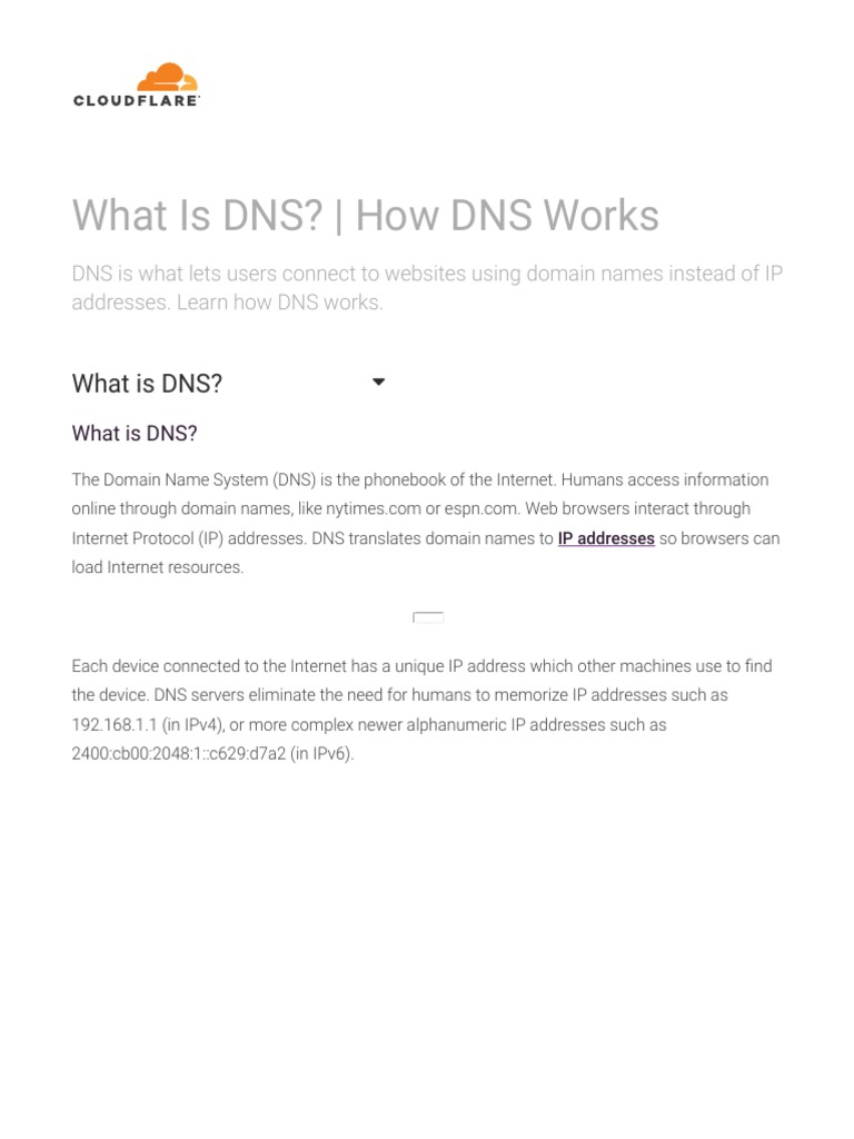 What Is DNS - How DNS Works - Cloudflare | PDF | Domain Name System ...