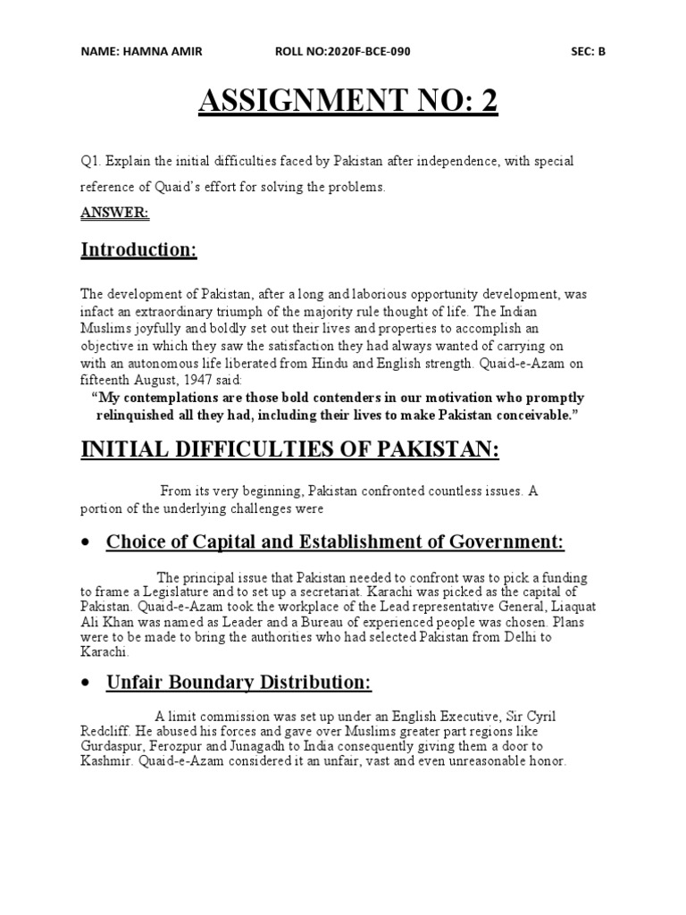 Initial Difficulties Faced by Pakistan | PDF | Muhammad Ali Jinnah | Kashmir