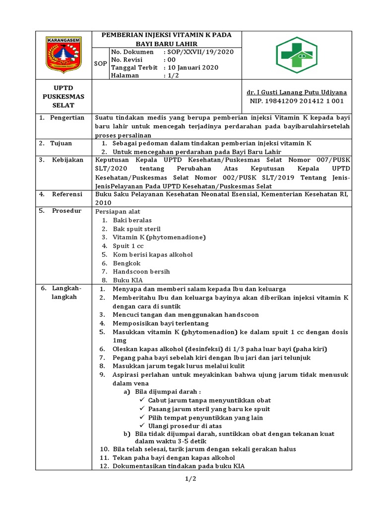 Sop Injeksi Vit K | PDF