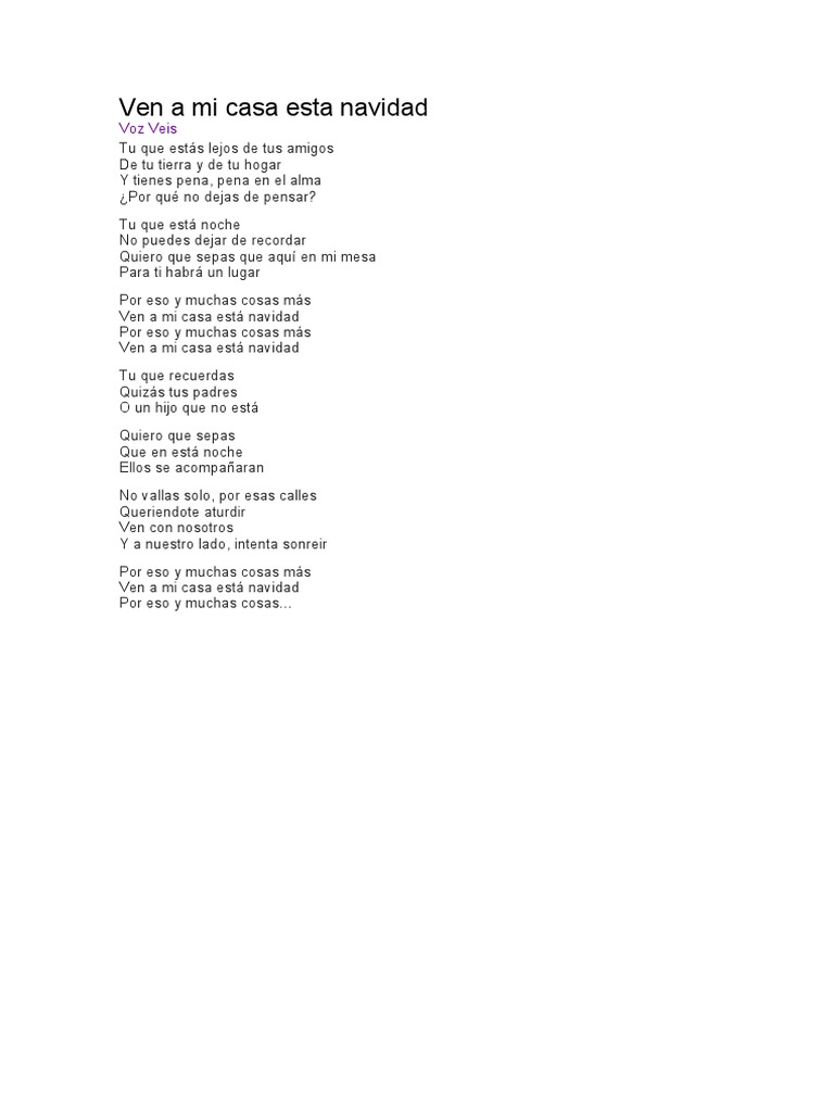 Ven A Mi Casa Esta Navidad (Letra) | PDF