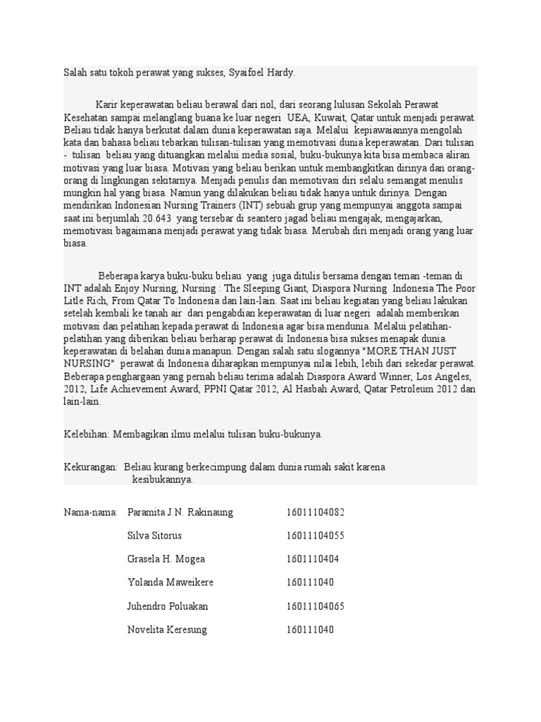 Salah Satu Tokoh Perawat Yang Sukses | PDF
