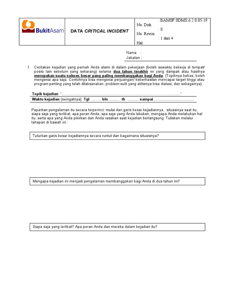BAMSFSDMS6!2!00519 Formulir Data Critical Incident 3 1 | PDF