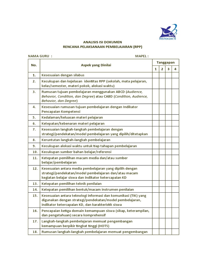 Instrumen Penilaian & Analisis RPP | PDF