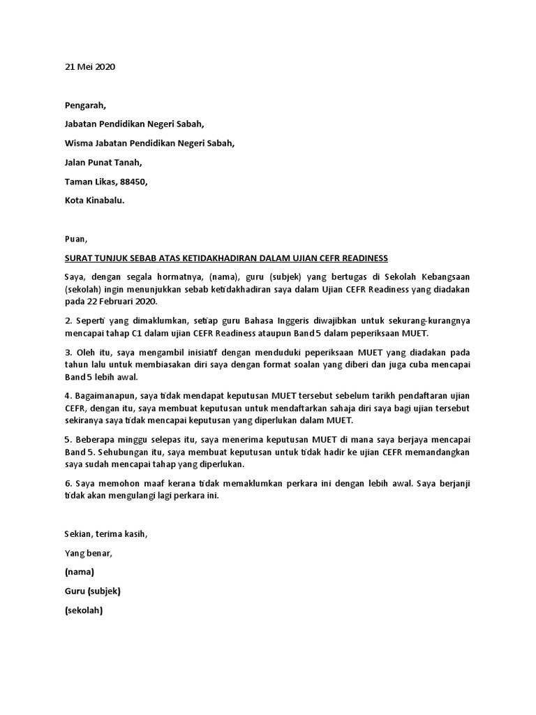 Contoh Surat Tunjuk Sebab | PDF