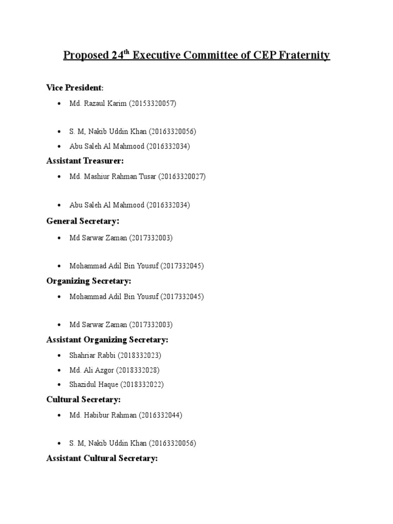 Proposed 24th Executive Committee of CEP Fraternity | PDF | Violence