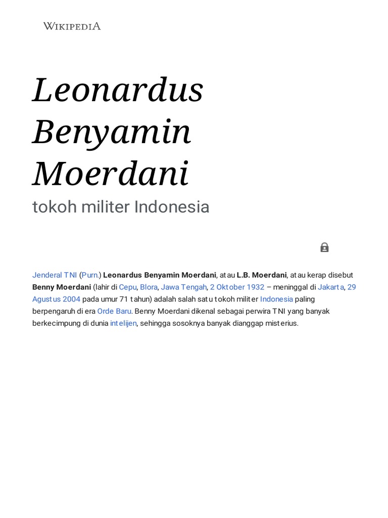 Leonardus Benyamin Moerdani - Wikipedia Bahasa Indonesia, Ensiklopedia Bebas | PDF