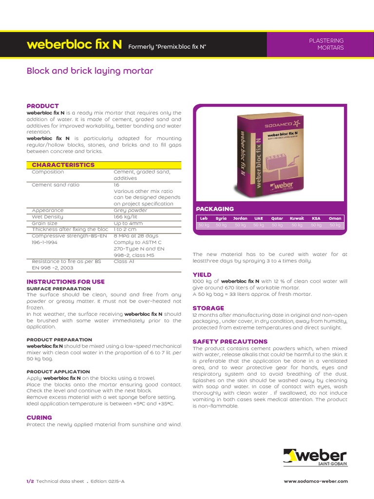 Weberbloc Fix N | PDF | Mortar (Masonry) | Brick