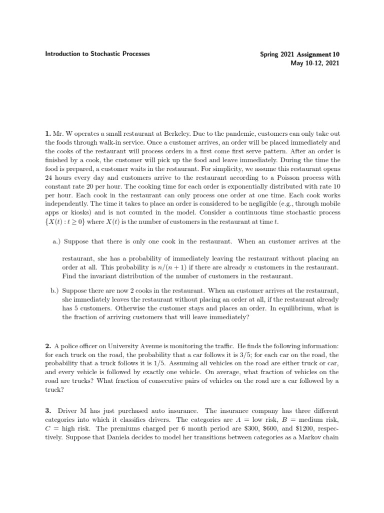 Stochastic Processes Assignment 10-1 | PDF | Markov Chain | Applied Mathematics