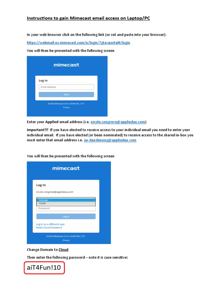 Mimecast Email Access On Laptop | PDF