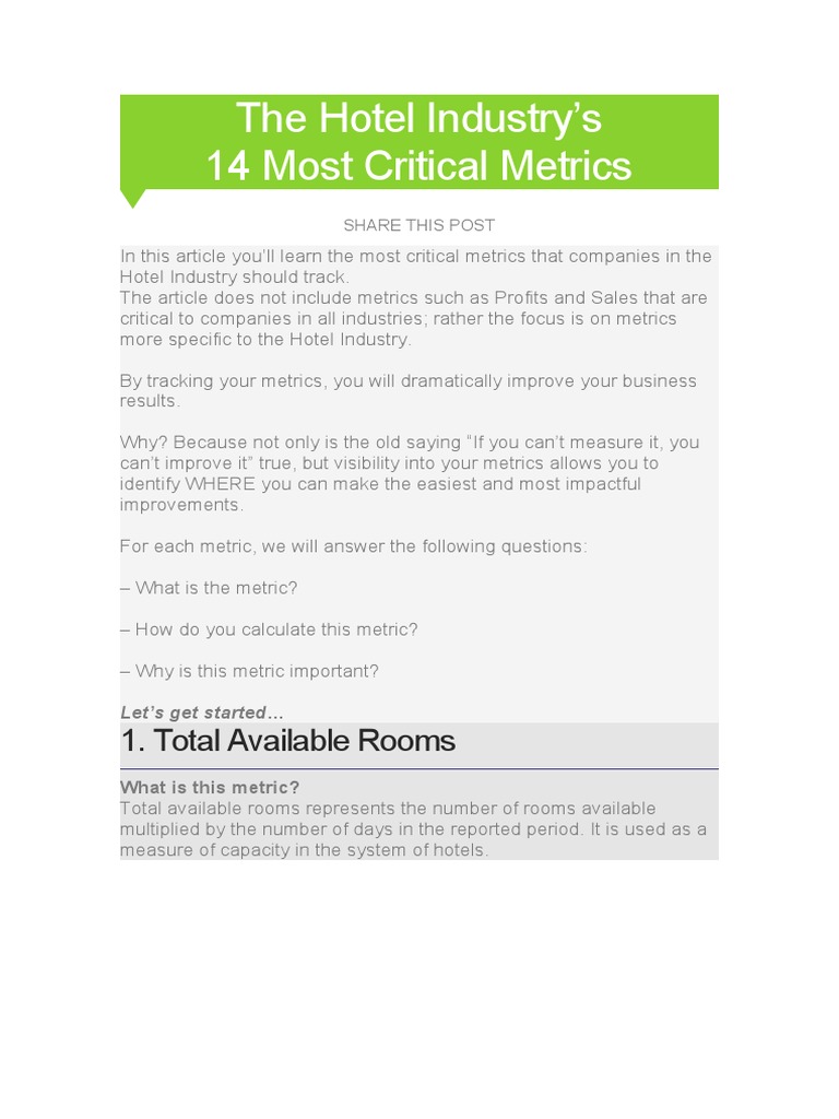 Metrics in Hospitality | PDF | Performance Indicator | Profit (Economics)