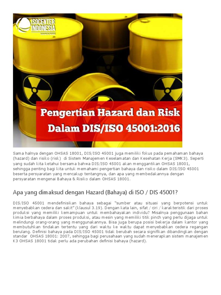 Definisi Bahaya dan Risiko di ISO 45001 | PDF