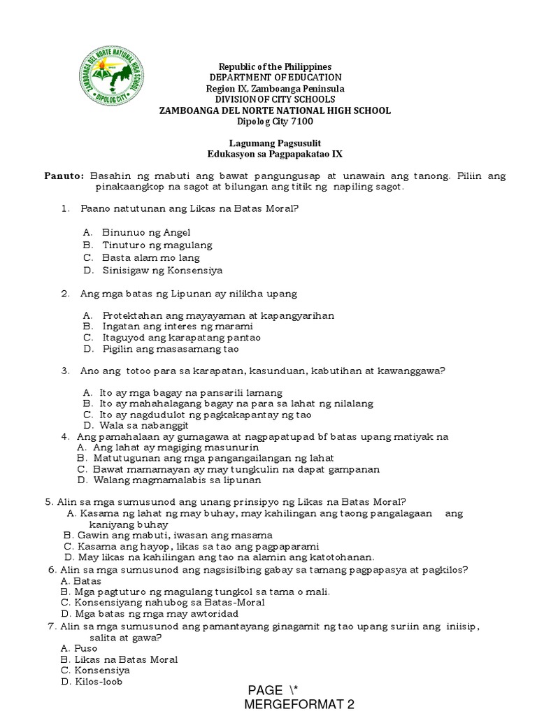 Grade-9 ES LAGUMANG PAGSUSULIT | PDF