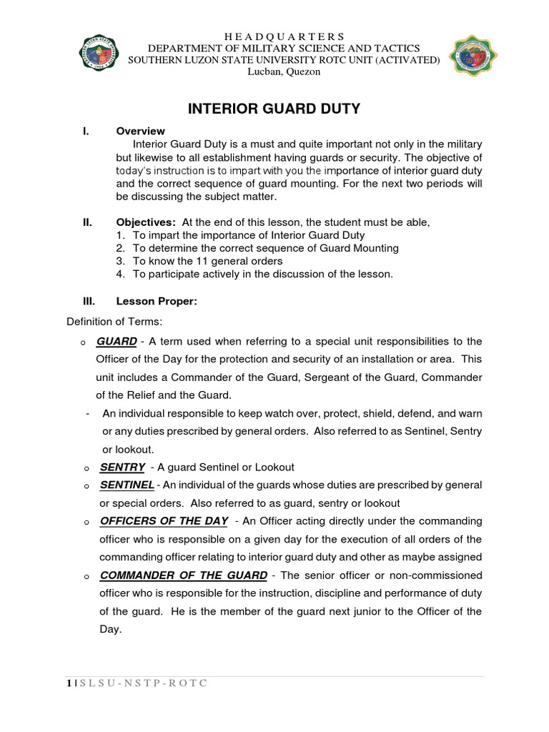 10 - Interior Guard Duty | PDF | Non Commissioned Officer | Sergeant