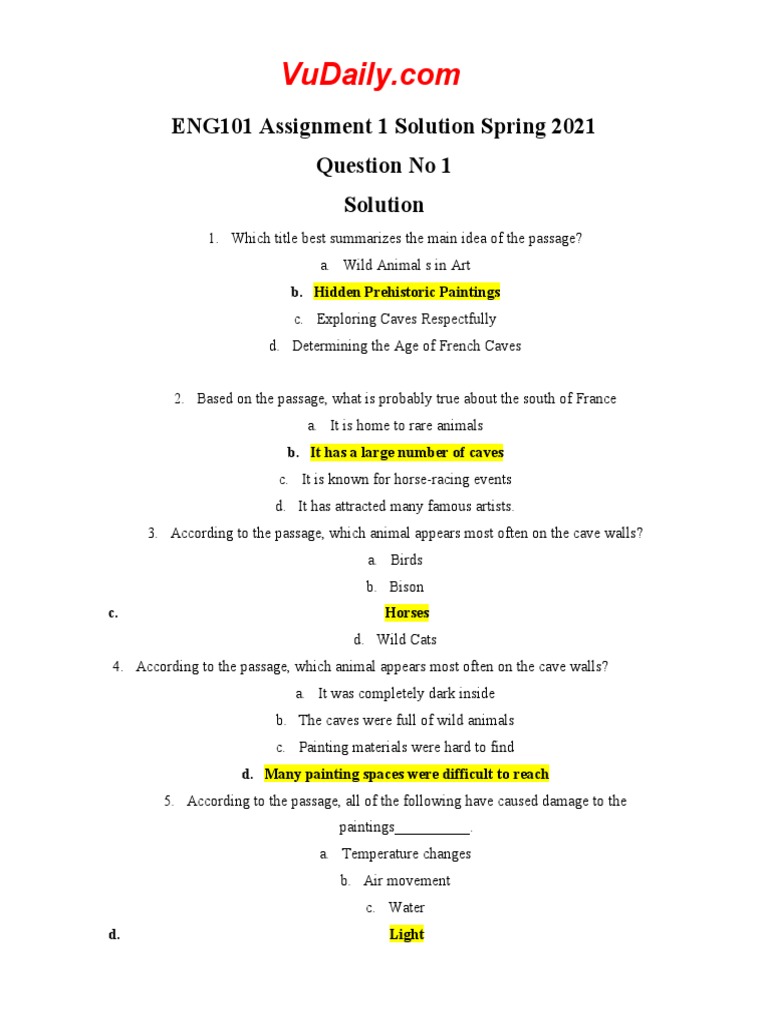 ENG101 Assignment 1 Solution Spring 2021 | PDF | Moon | Nature