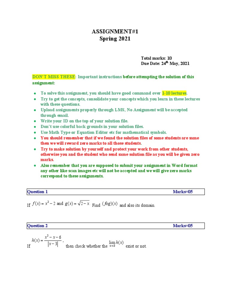Assignment#1 Spring 2021: Before Attempting The Solution of This Assignment | PDF