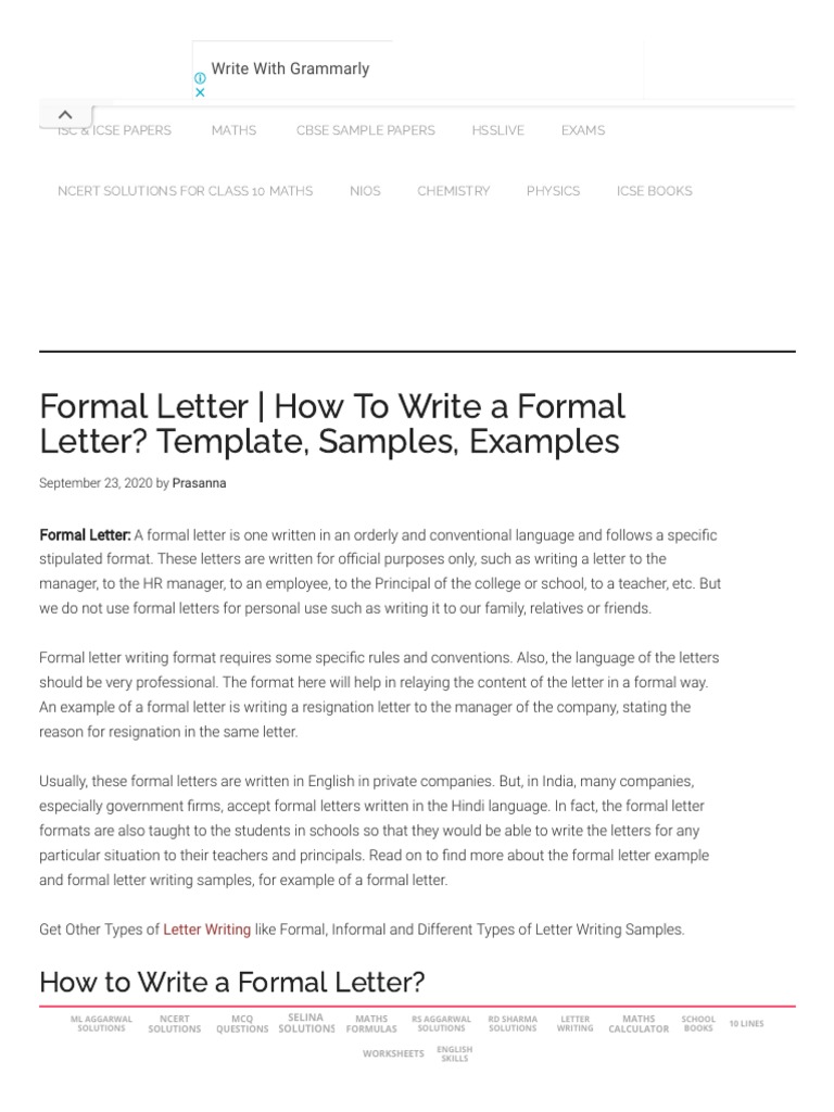 Formal Letter - How To Write A Formal Letter? Template, Samples ...