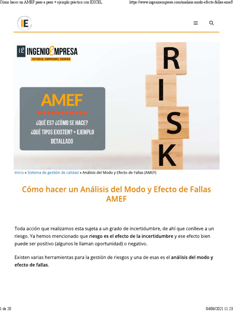 Cómo Hacer Un AMEF Paso A Paso + Ejemplo Práctico Con EXCEL | PDF ...