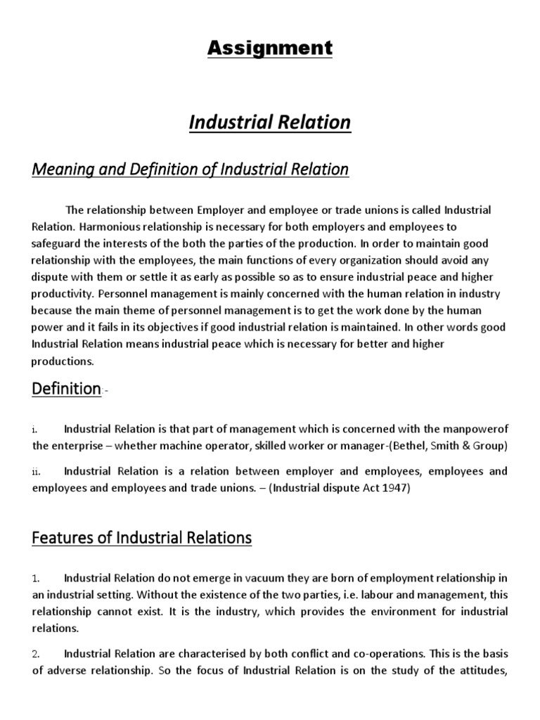 Industrial Relation: Assignment | PDF | International Labour Organization | Industrial Relations