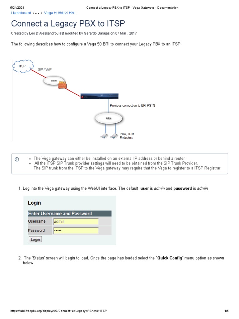 Connect A Legacy PBX To ITSP - Vega Gateways - Documentation | PDF ...