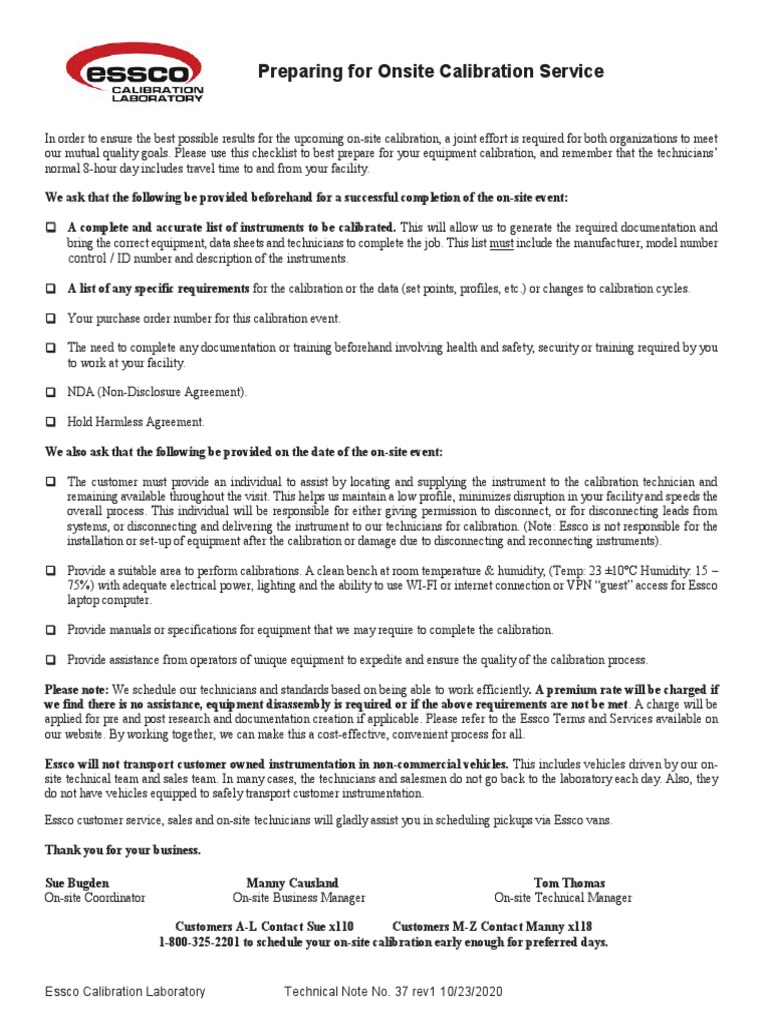 Preparing For Onsite Calibration Service: Control | PDF | Non ...