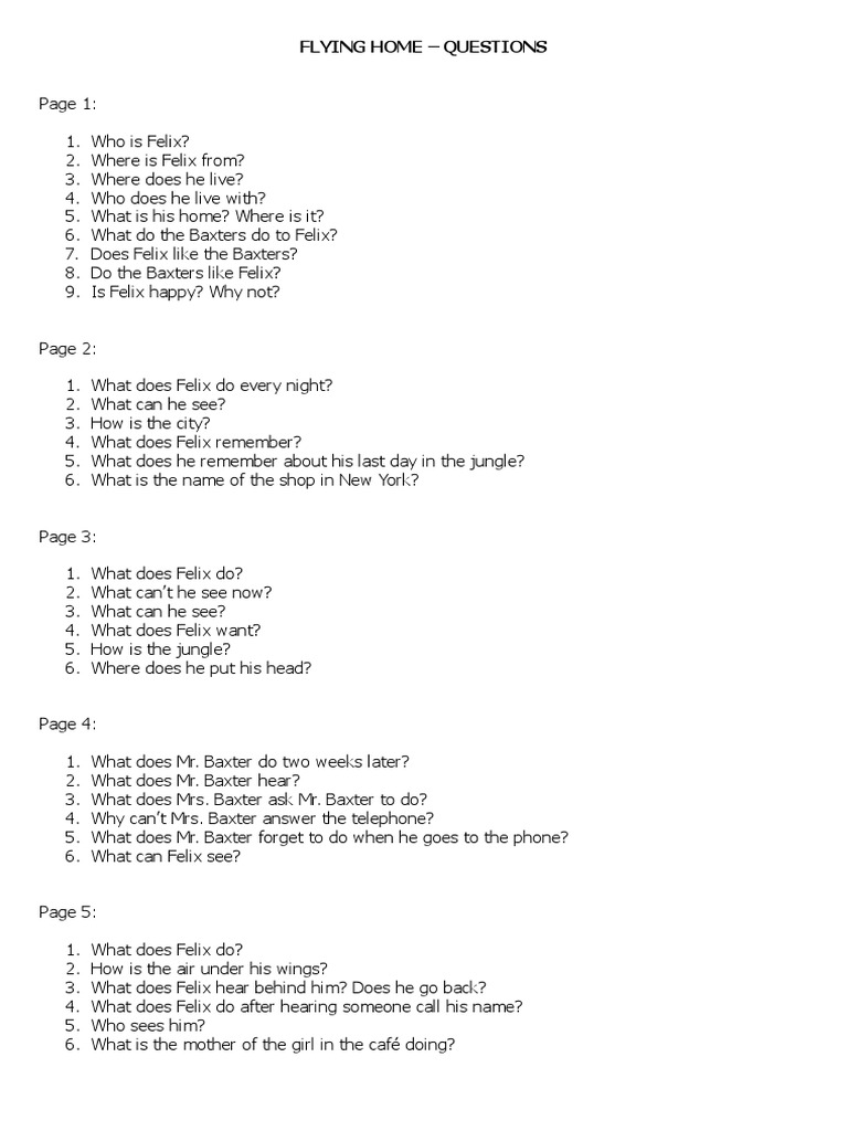 FLYING HOME - Questions PDF | PDF