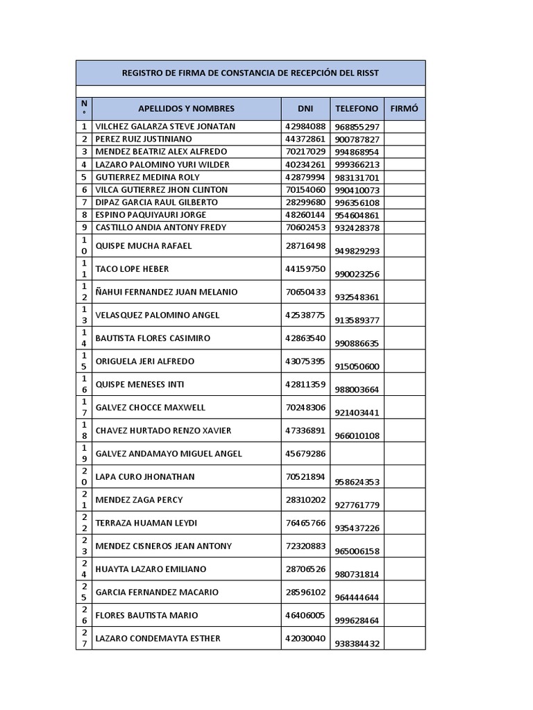 Registro de Firma de Constancia de Recepción Del Risst | PDF