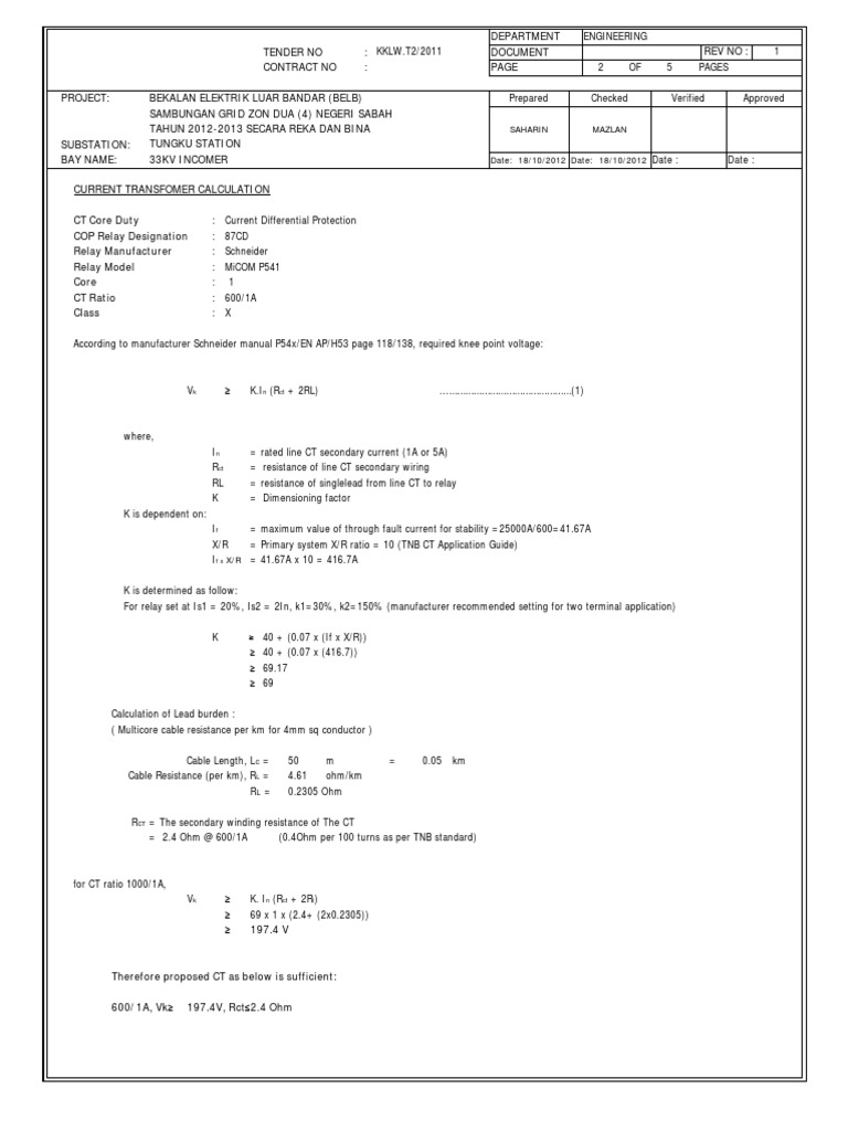 CT Calculation P541 | PDF | Electrical Engineering | Components