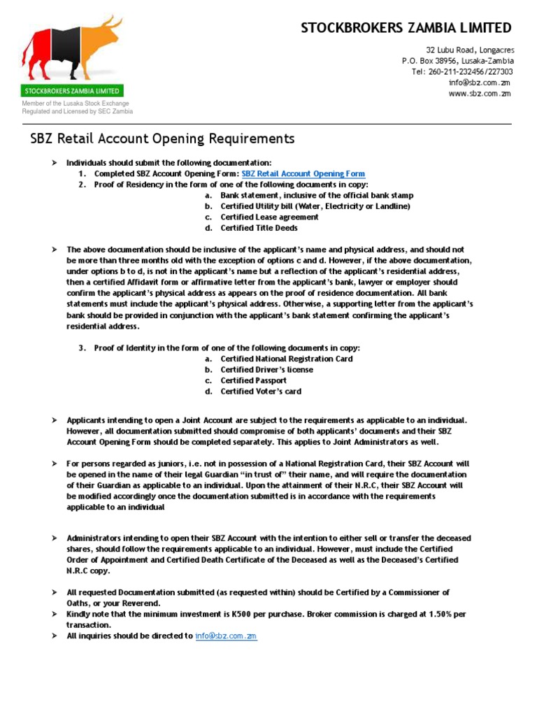 SBZ Retail Account Opening Check List and Form | PDF | Identity ...