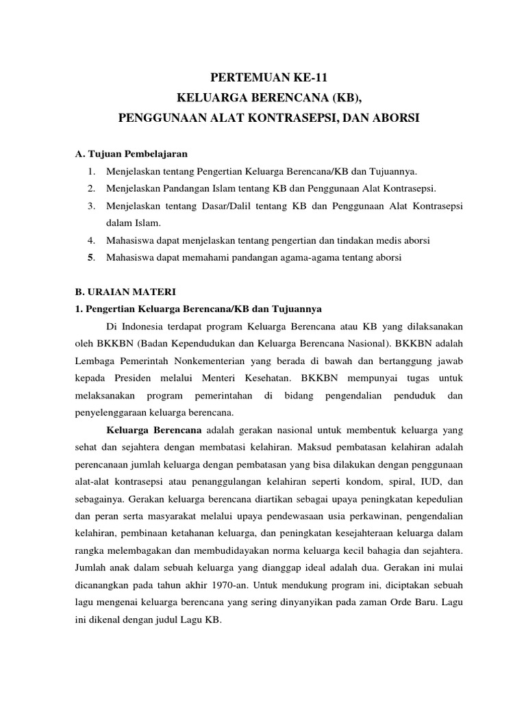 MATERI 11, Keluarga Berencana (KB), Penggunaan Alat Kontrasepsi Dan ...