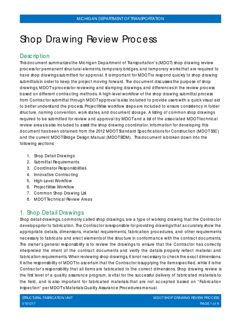 MDOT Shop Drawing Review Process Guide | PDF | Prestressed Concrete ...