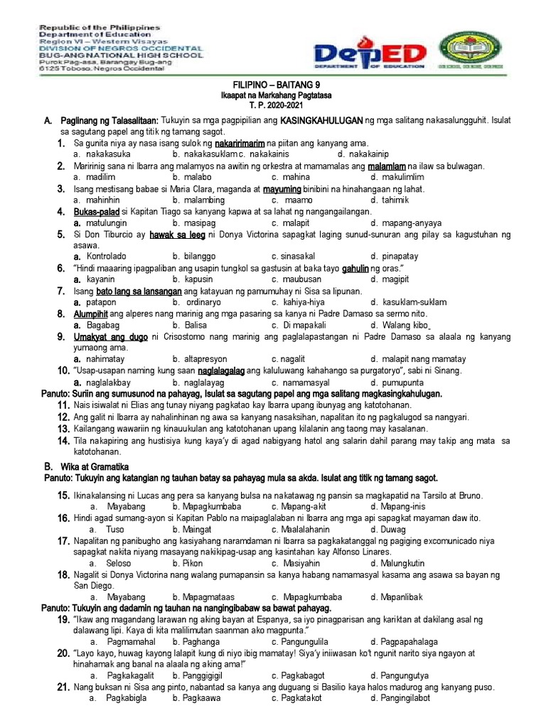 Q4 Filipino Assessment | PDF