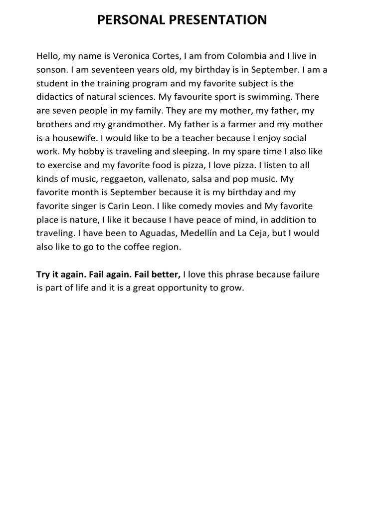 Personal Presentation | PDF