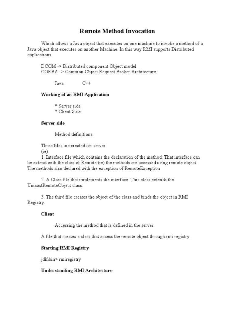 Remote Method Invocation Working Of An Rmi Application Pdf Common Object Request Broker