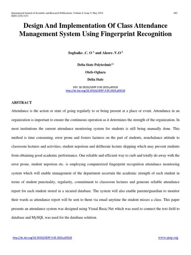 Design and Implementation of Class Attendance Management System Using ...