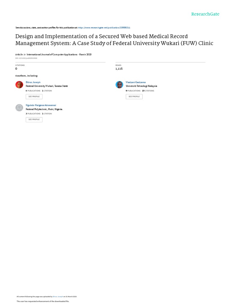 Design and Implementation of A Secured Web Based Medical Record Management System: A Case Study ...