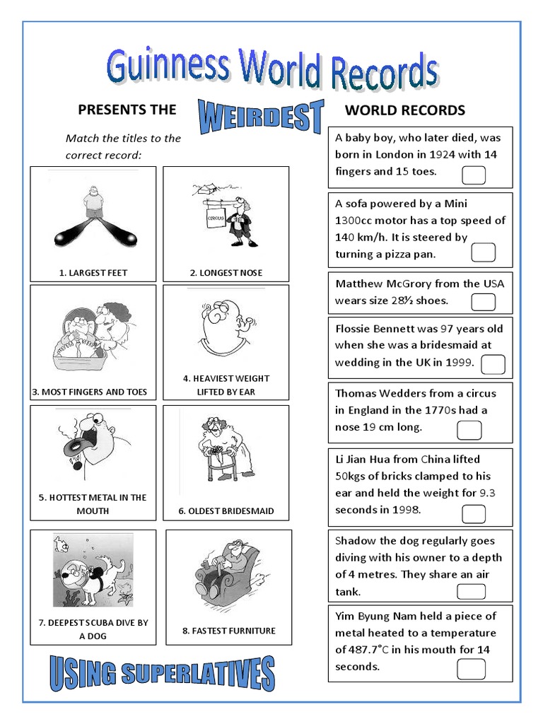 World Records Superlatives Icebreakers Reading Comprehension Exercises ...
