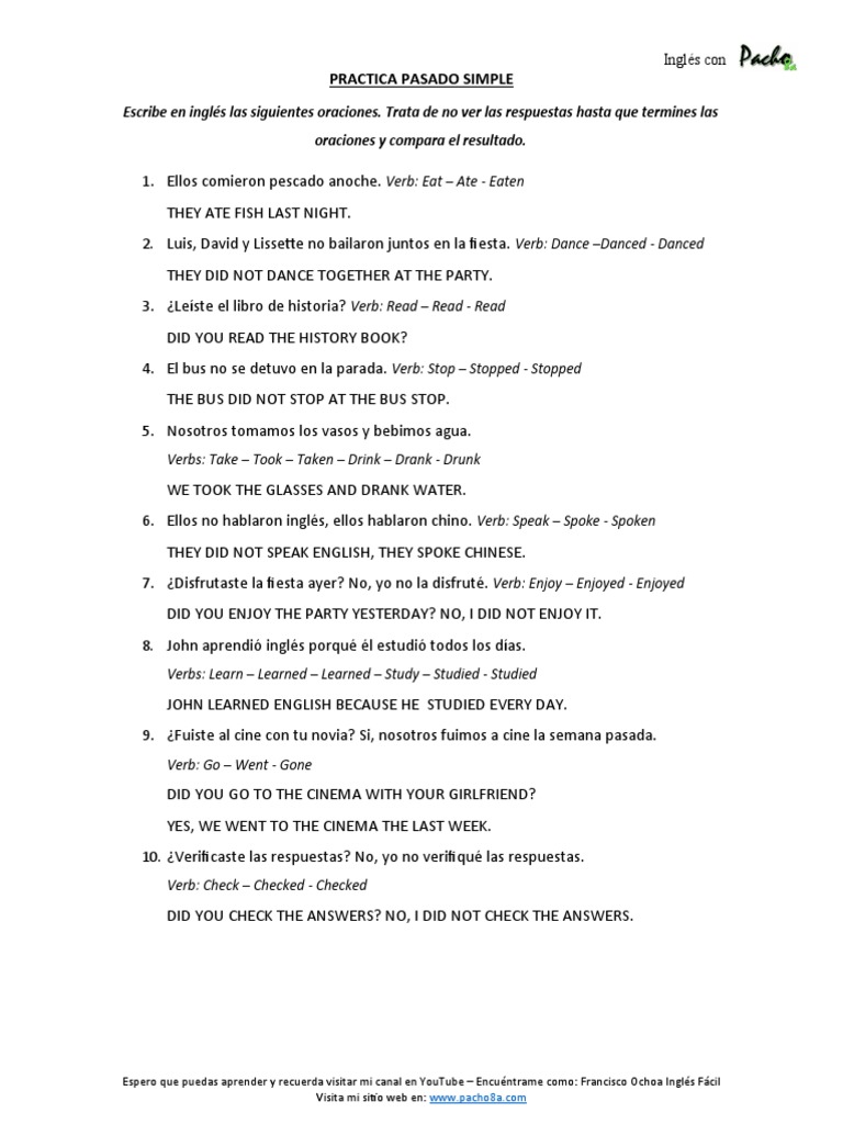 Práctica Pasado Simple Pdf Entretenimiento General