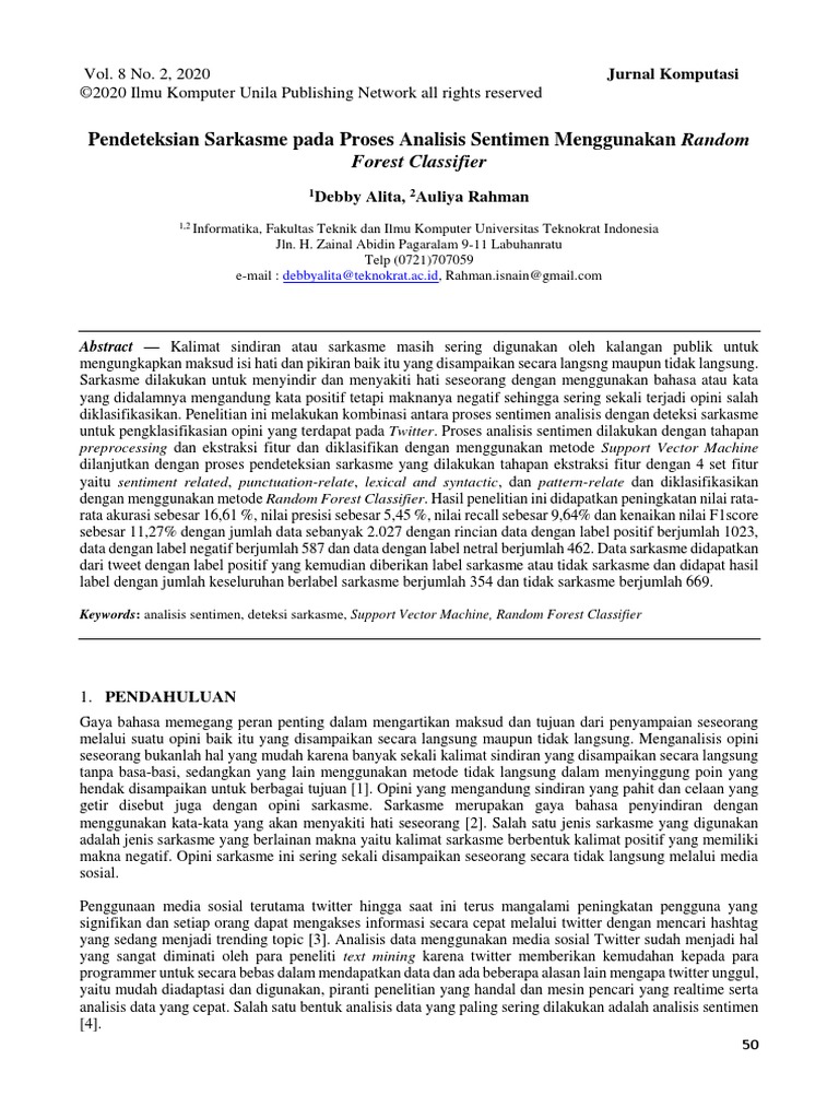 Pendeteksian Sarkasme Pada Proses Analisis Sentimen | PDF